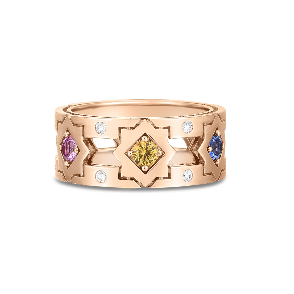 18K ROSE GOLD NAVARRA DIAMOND & MIXED SAPPHIRE RING — MulloysJewelry